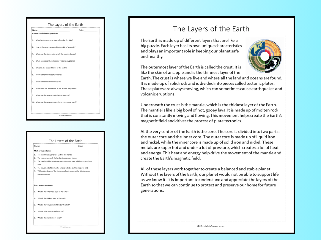 The Layers of the Earth Reading Comprehension Passage Printable ...