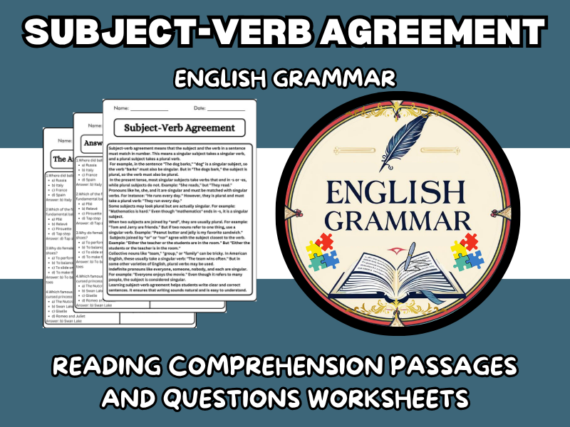 Subject-Verb Agreement - English Grammar Reading Comprehension Passages ...