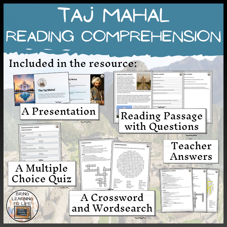Taj Mahal Reading Comprehension Activities | Year 5 or Year 6 ...