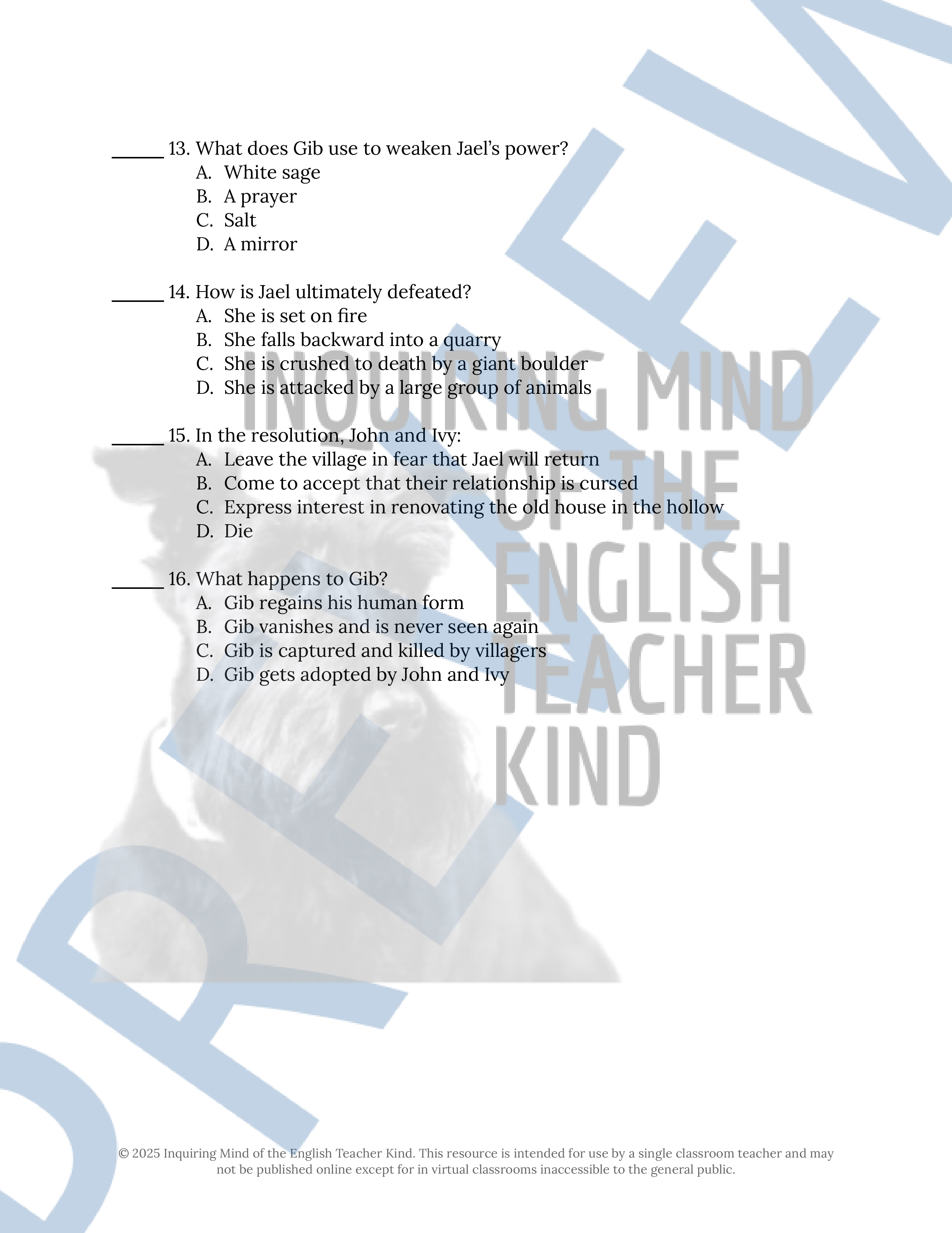 "The Witch's Cat" by Manly Wade Wellman Quiz and Answer Key (Halloween ...