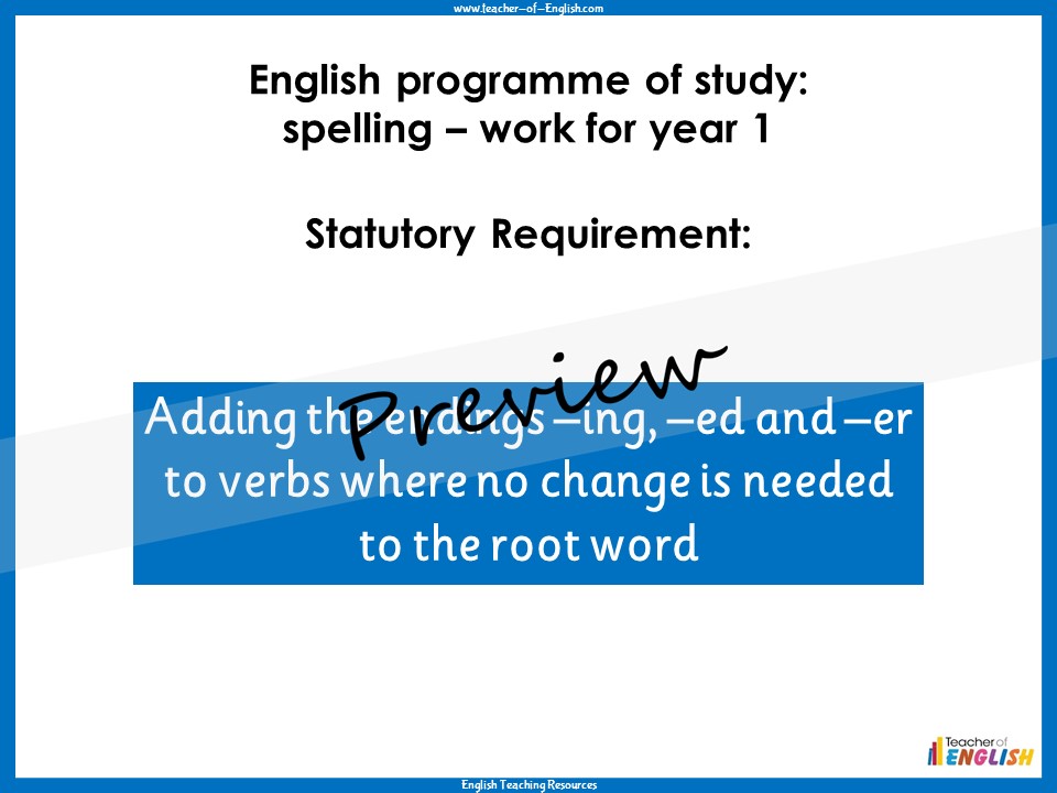 Adding Suffixes -ing, -ed and -er to Verbs - Year 1 Spelling | Teaching ...