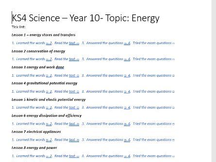 AQA Physics Energy independent review booklet | Teaching Resources
