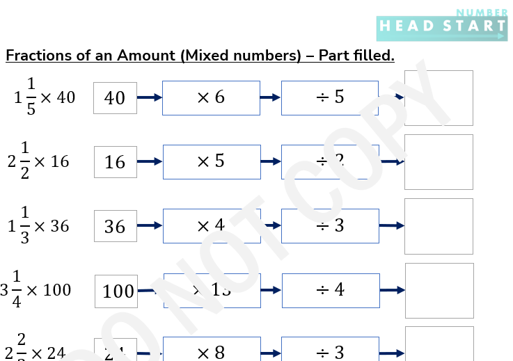 Head Start Fractions of an Amount (Mixed Numbers) | Teaching Resources
