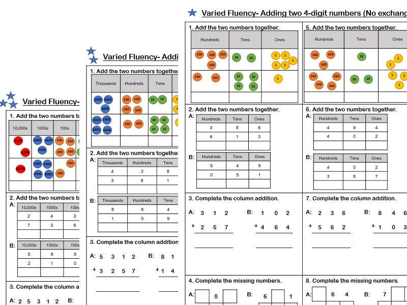 Add Two 4 digit Numbers One Exchange Worksheet Helen Stephen s 