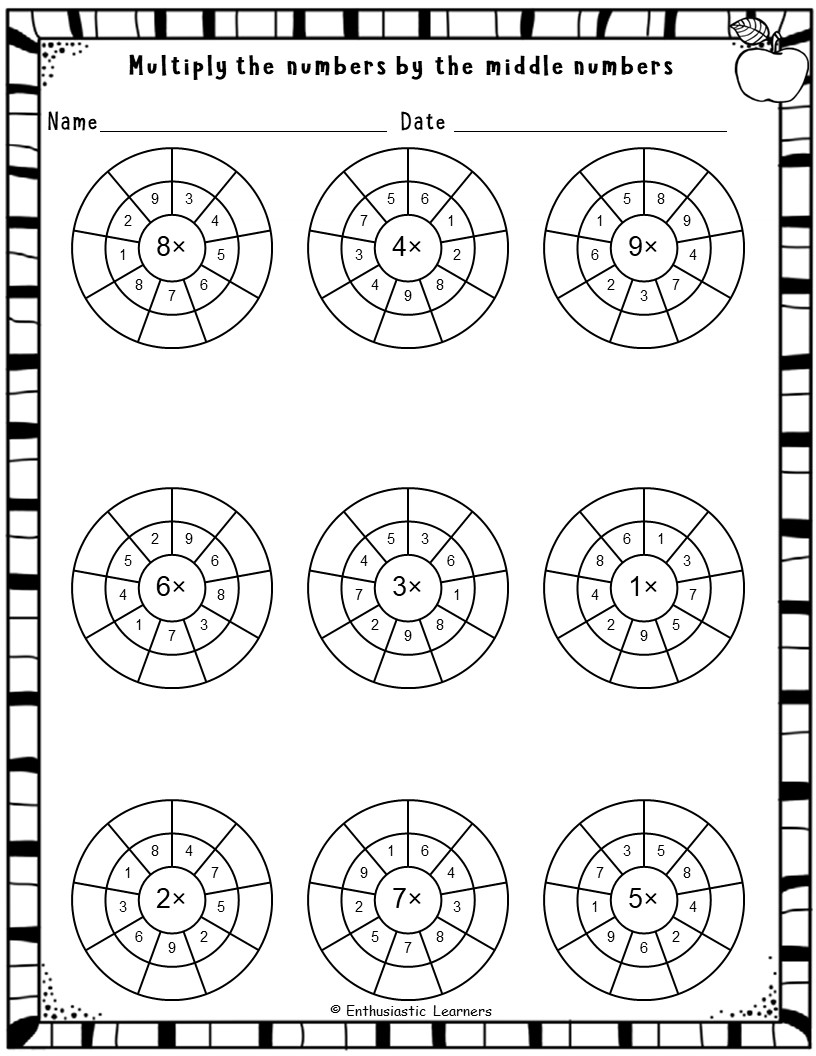 Multiplication Fact – Multiplication Wheel (1-9) Worksheets Math ...