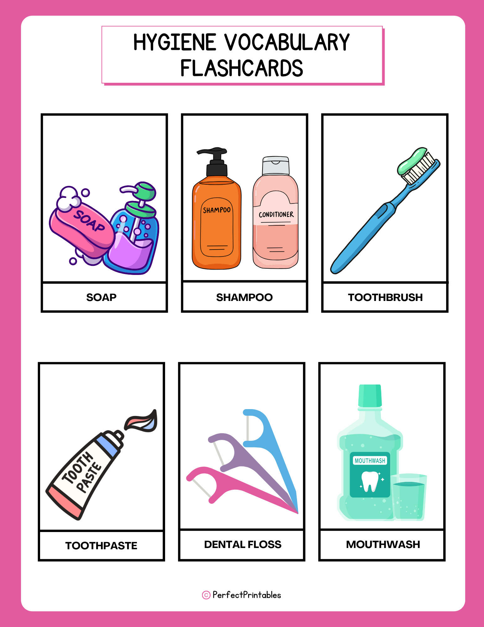 Personal Hygiene Vocabulary flashcard, Daily Care Grooming Life Skill ...