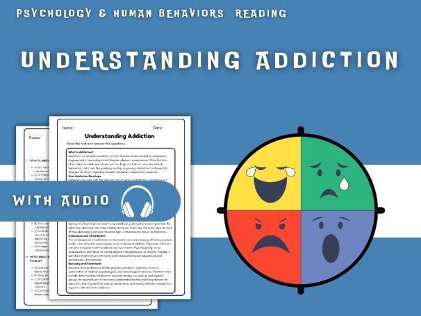 Understanding Addiction -Psychology and Human Behavior Reading Comprehension Worksheet ...