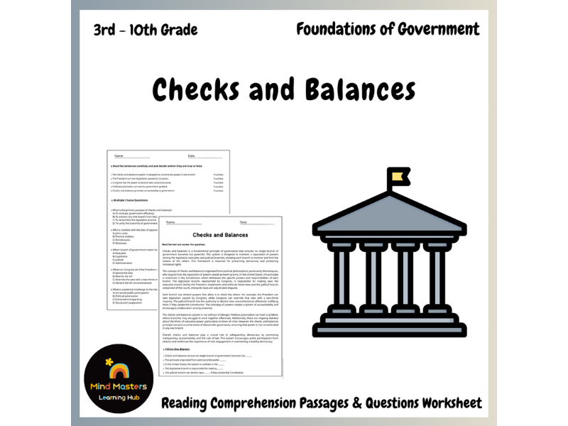 Checks and Balances Reading Comprehension Passages & Questions ...