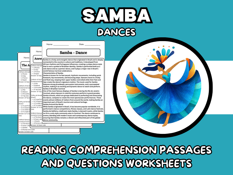 Samba - Dances Reading Comprehension Passages & Questions Worksheets ...