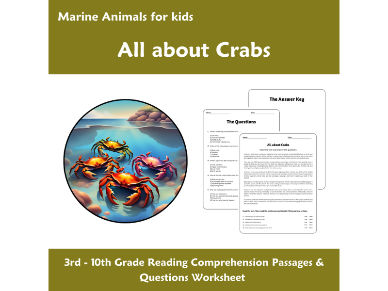 All About Crabs Reading Comprehension Passages & Questions Worksheets ...