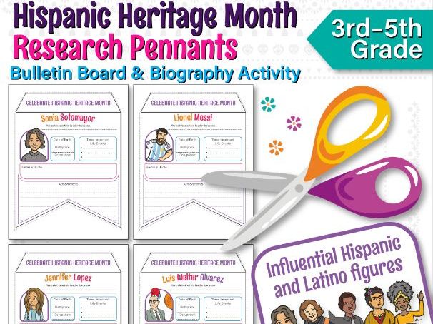 Hispanic Heritage Month Research Pennants | Bulletin Board & Biography ...