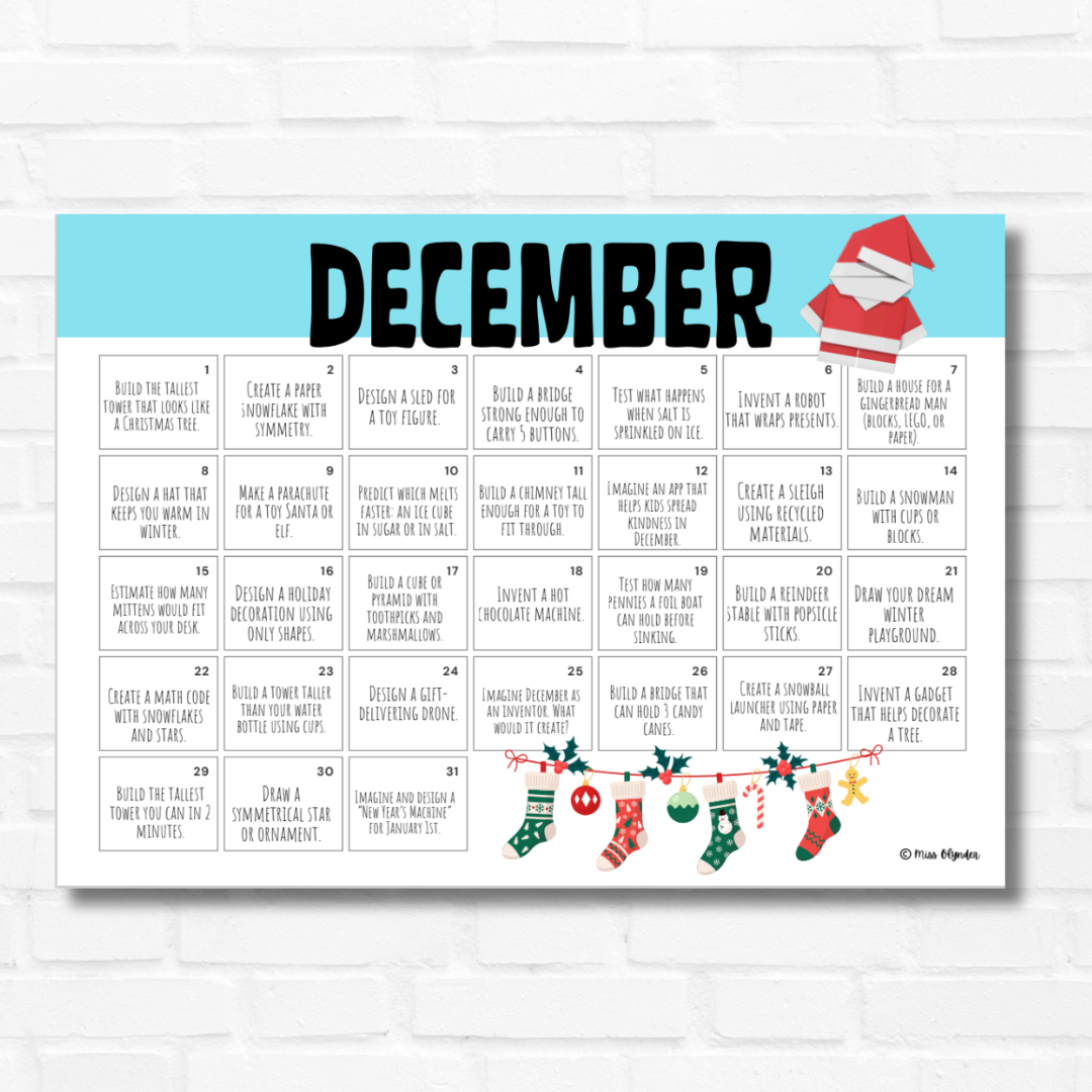 STEM Challenge Calendar – December | Daily STEM Activities for Primary ...