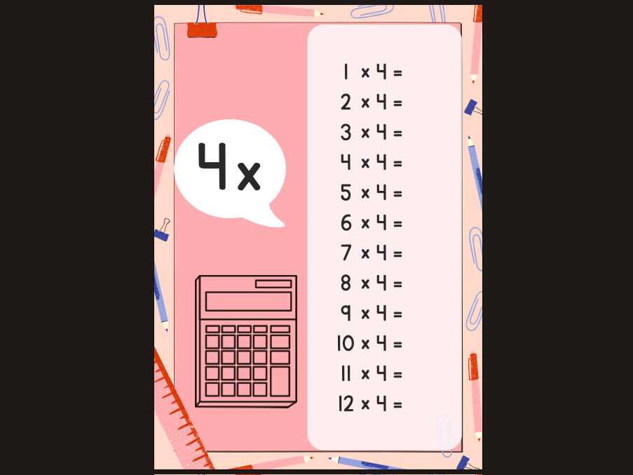 Times Table Practise Sheet X4 Back To School Assessment Maths 