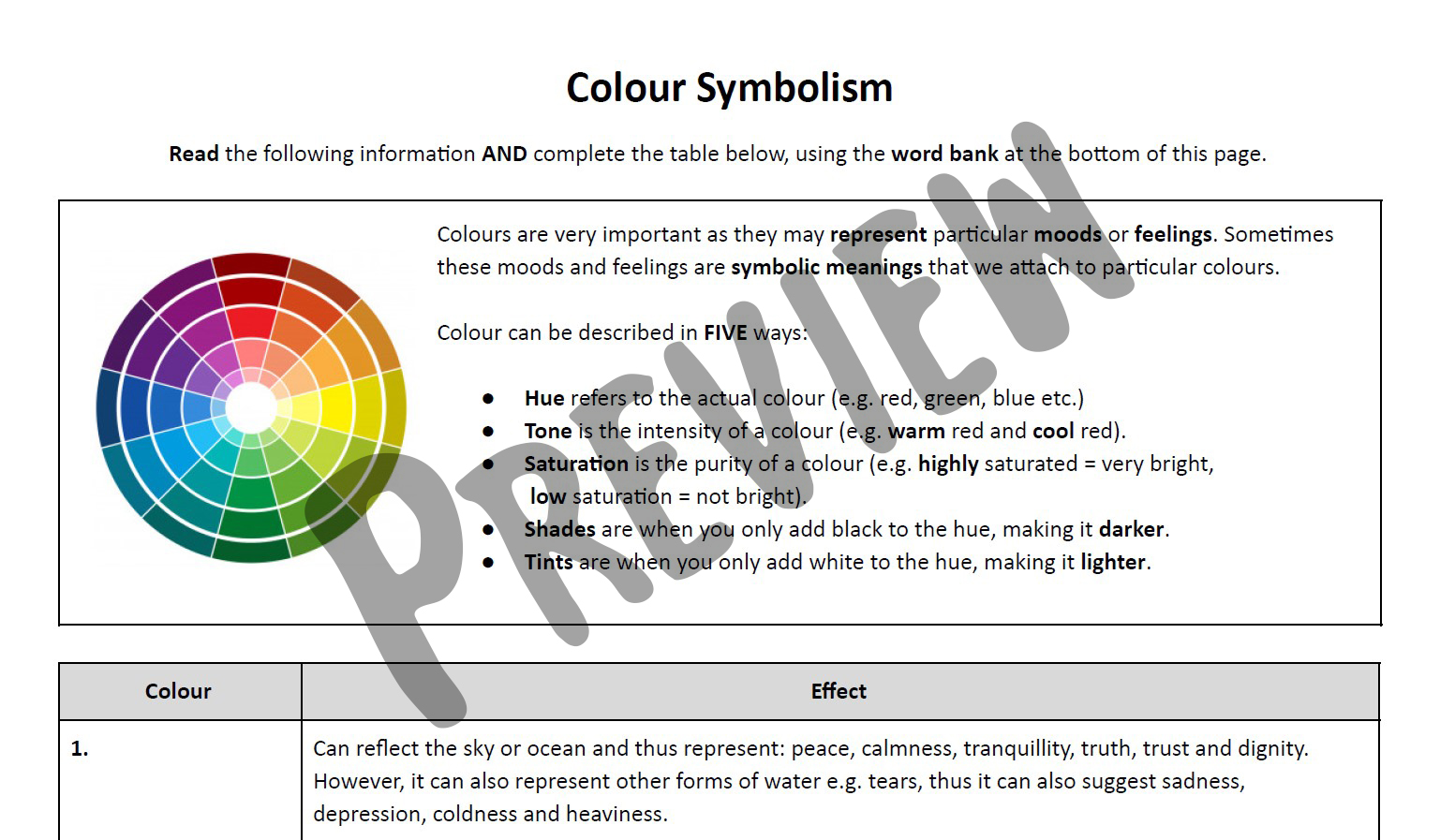 Visual Techniques and Colour Symbolism Worksheets | Teaching Resources