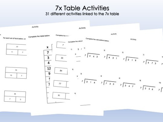 7x Tables Activities 30 Activities Teaching Resources
