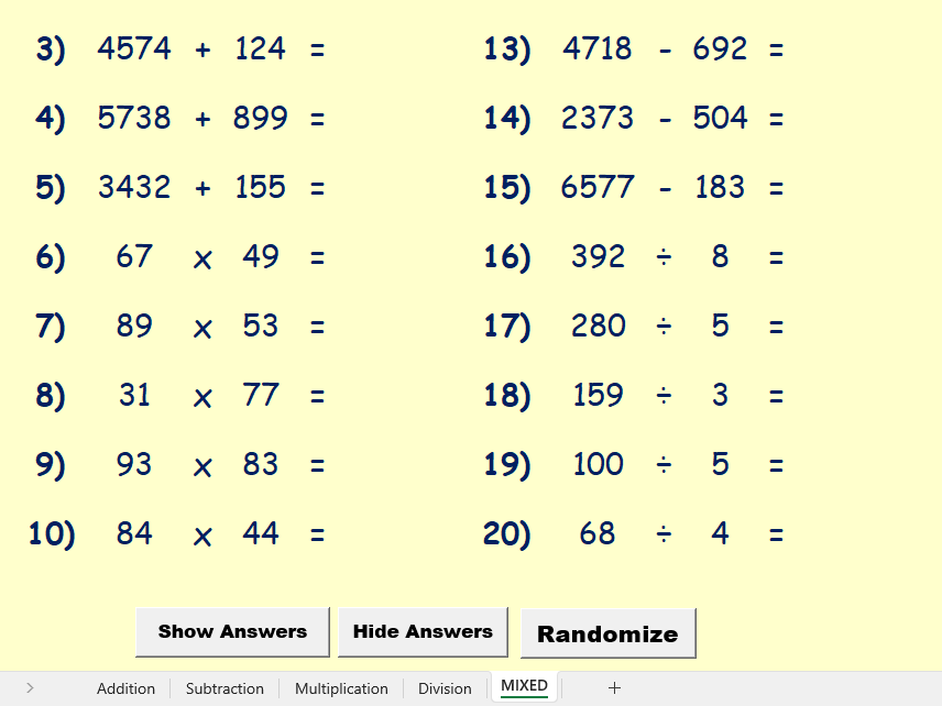 4 Operations Random Question Generator | Teaching Resources