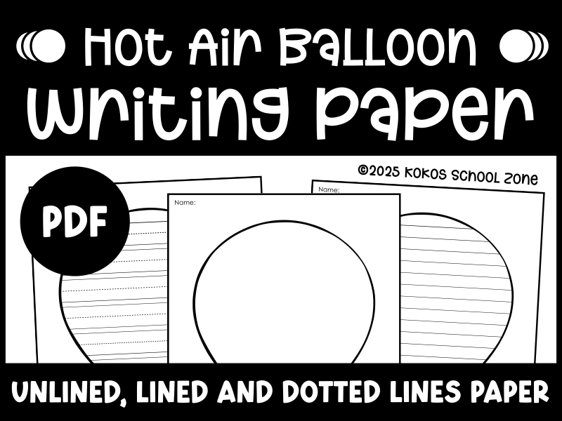 Hot Air Balloon Writing Paper Blank Lined and Dotted Handwriting Lines ...