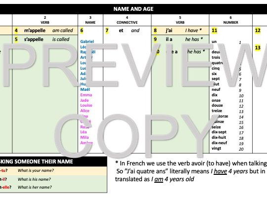 Sentence Builder FRENCH - NAME & AGE (Beginner) | Teaching Resources