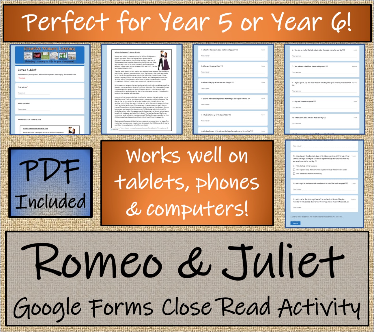 UKS2 Romeo and Juliet Reading Comprehension Activity | Digital & Print ...