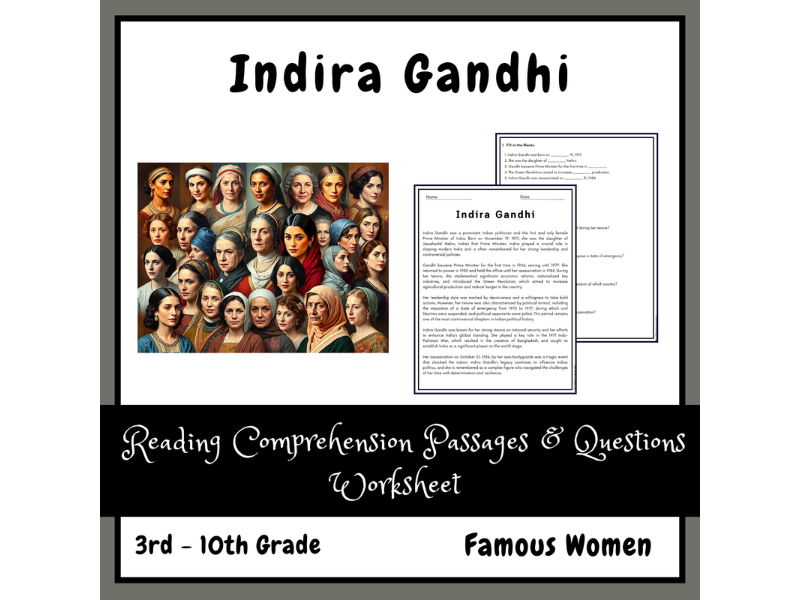 Indira Gandhi Reading Comprehension Passages & Questions Worksheets ...