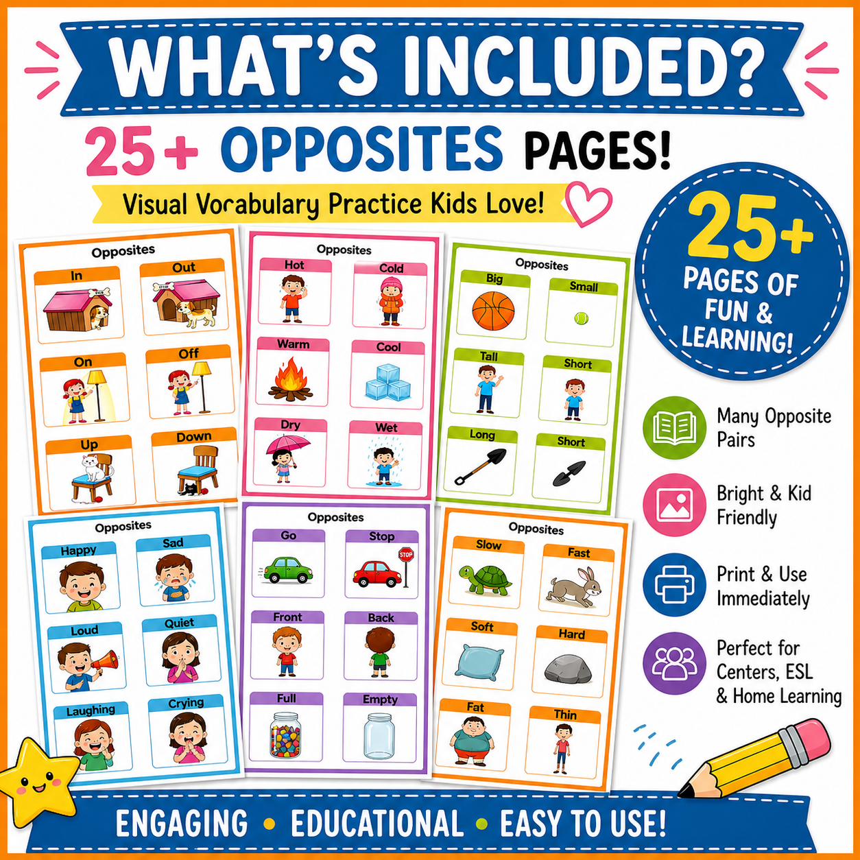 Opposites Worksheets for Kids | Antonyms Activities PreK–2 No Prep ELA ...