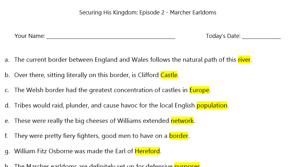 Marcher Earldoms: video questions, differentiated | Teaching Resources