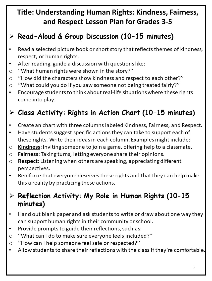 Human Rights Lesson Plan : Kindness, Fairness, & Respect | Ages 8-11 ...