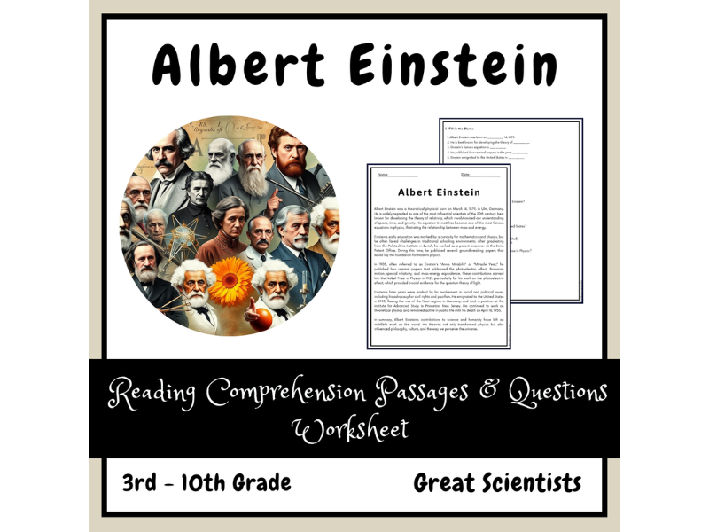 Albert Einstein Reading Comprehension Passages & Questions Worksheets ...