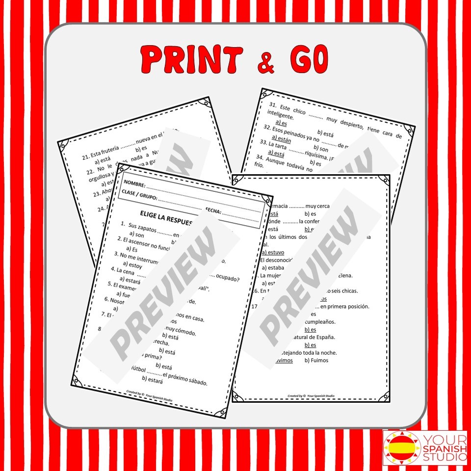 SER and ESTAR in Spanish GRAMMAR QUIZ 40 questions SER y ESTAR test ...