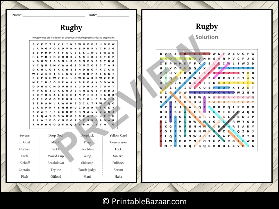 Rugby Word Search Puzzle Worksheet Activity | Teaching Resources