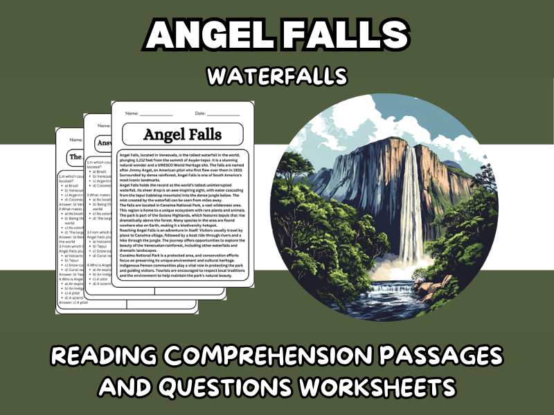 Angel Falls - Waterfalls Reading Comprehension Passages and Questions ...