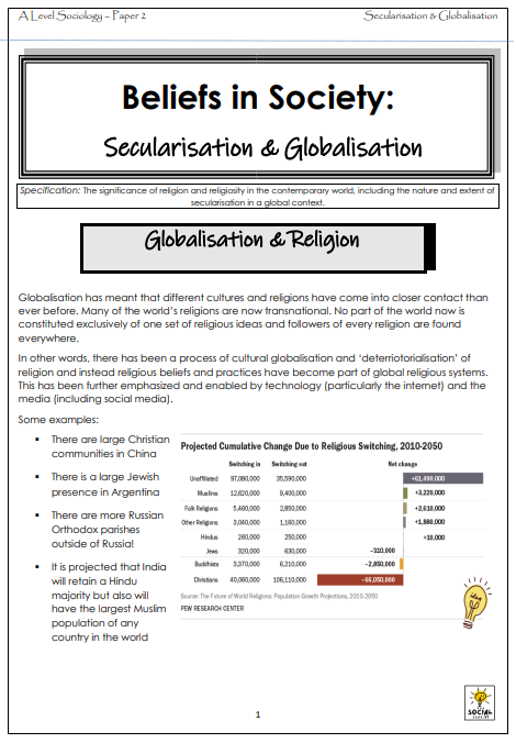 AQA A level Sociology - Beliefs in Society - Globalisation & Religion ...