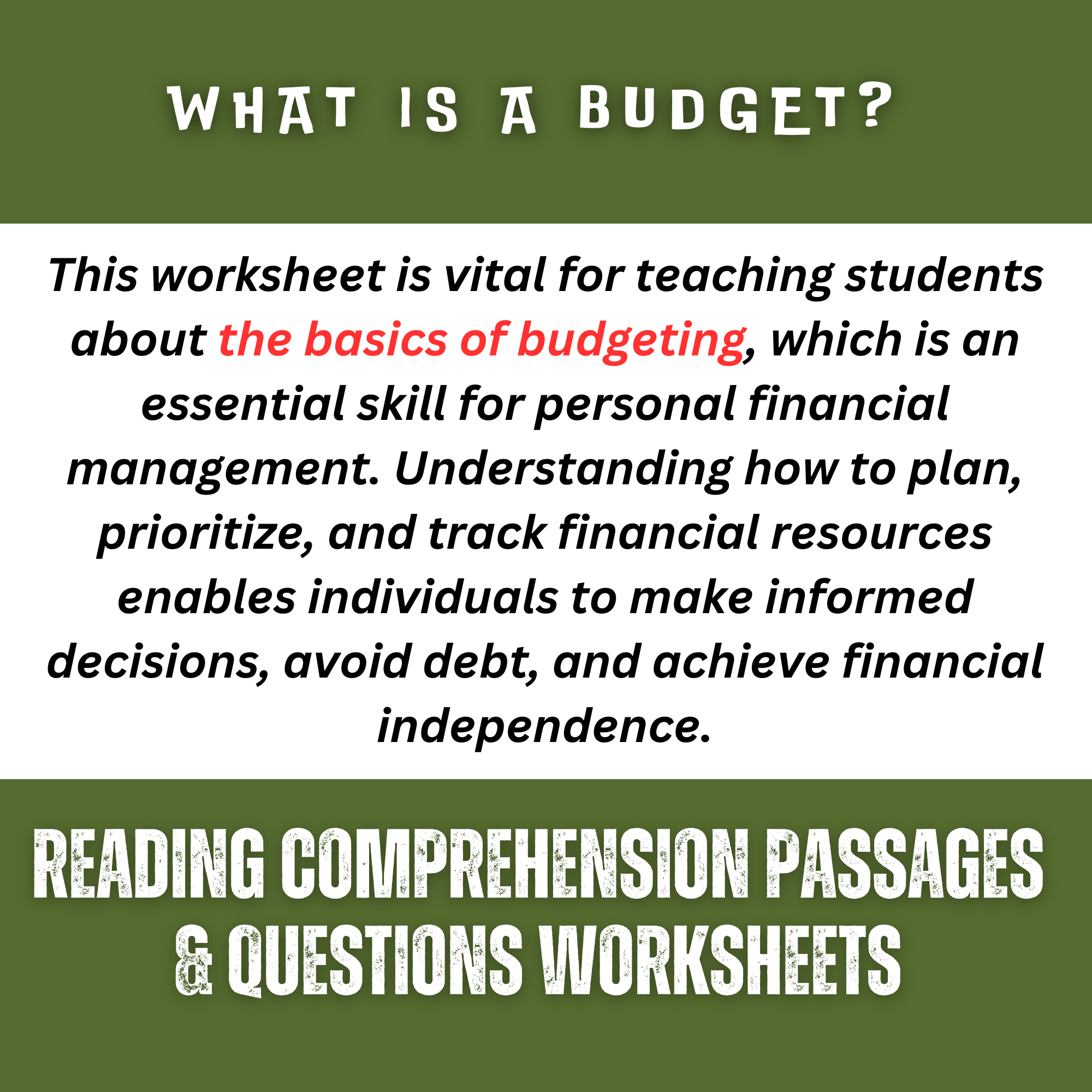 What Is a Budget - Economics Reading Worksheet | Teaching Resources
