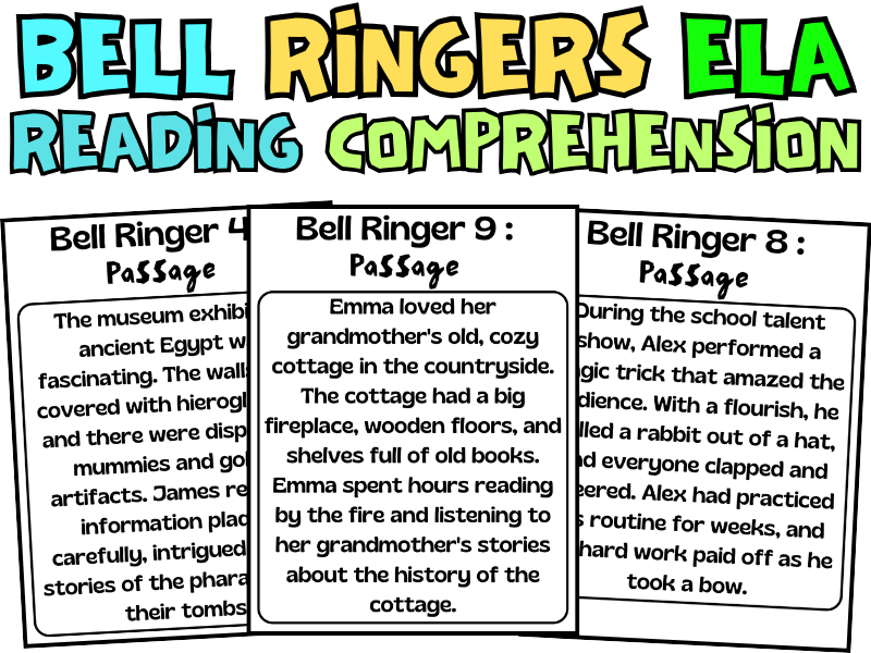 ELA Bell Ringer Reading Comprehension Passages with Questions | Middle ...