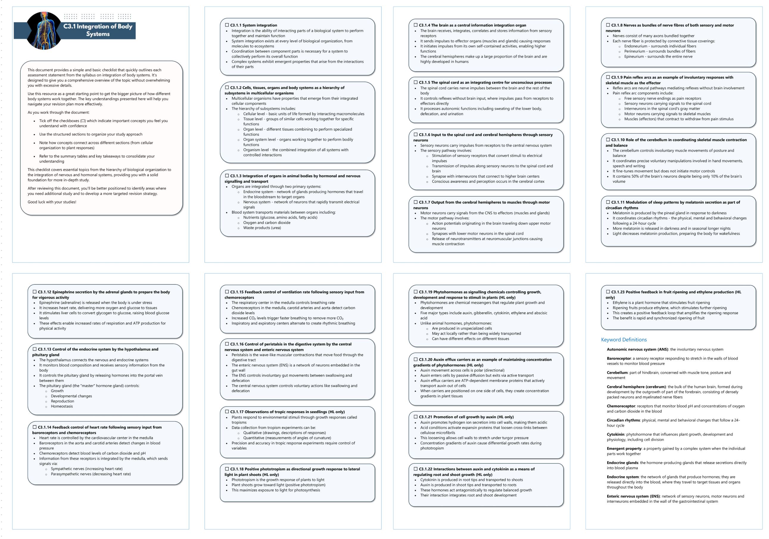 IB DP Biology C3.1 Integration of Body Systems - Condensed Topic Notes ...