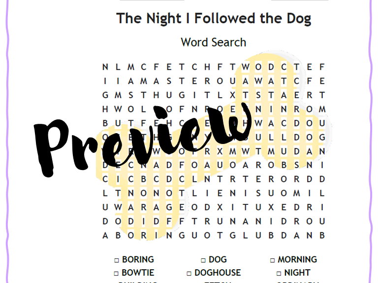 The Night I Followed the Dog Word Search | Teaching Resources