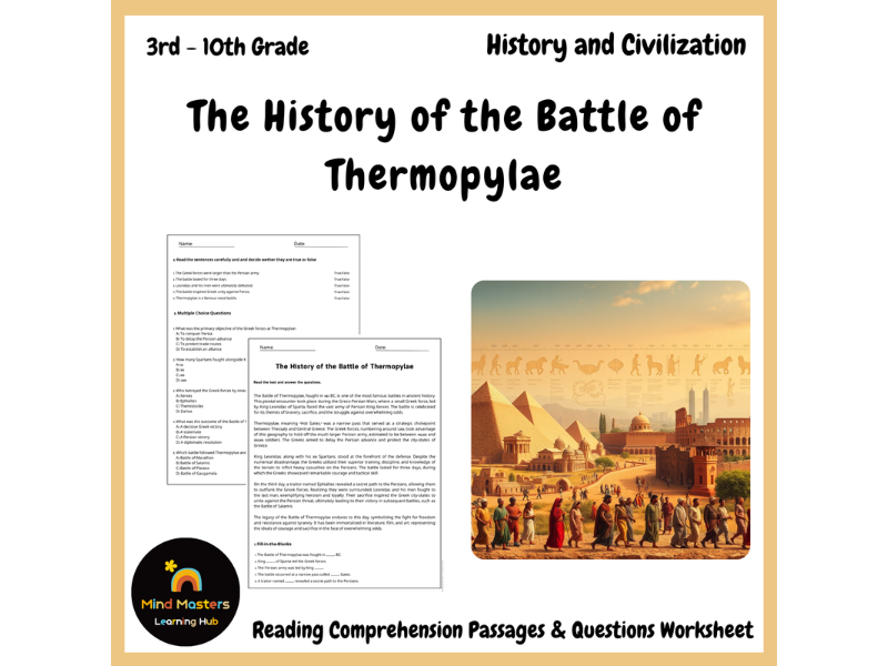 The History of the Battle of Thermopylae Reading Comprehension Passages ...
