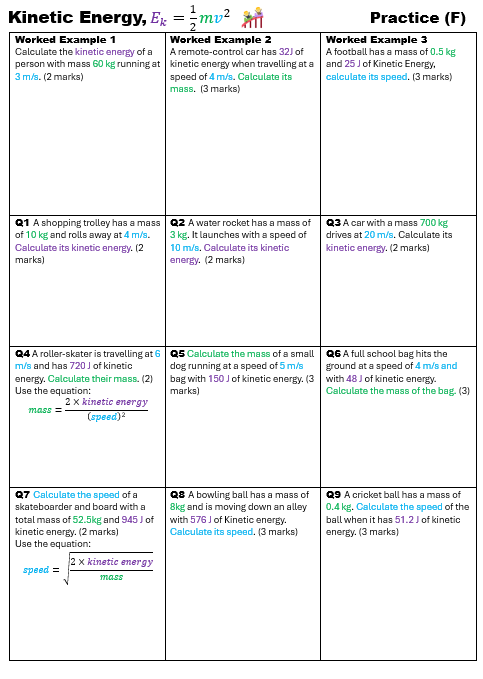 Kinetic Energy, Eₖ=½mv² - Foundation GCSE Calculations | Teaching Resources
