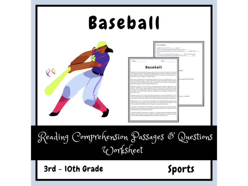Baseball Reading Comprehension Passages & Questions Worksheets ...