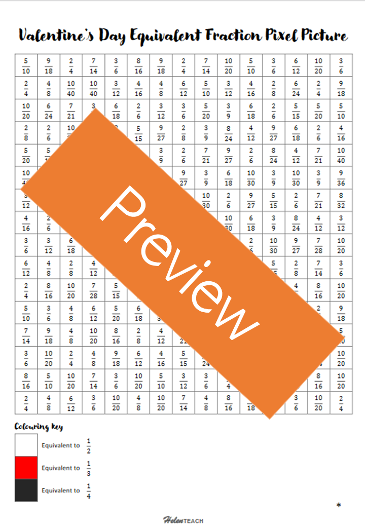 Valentine’s Fractions Pixel Art Differentiated Maths Worksheets ...