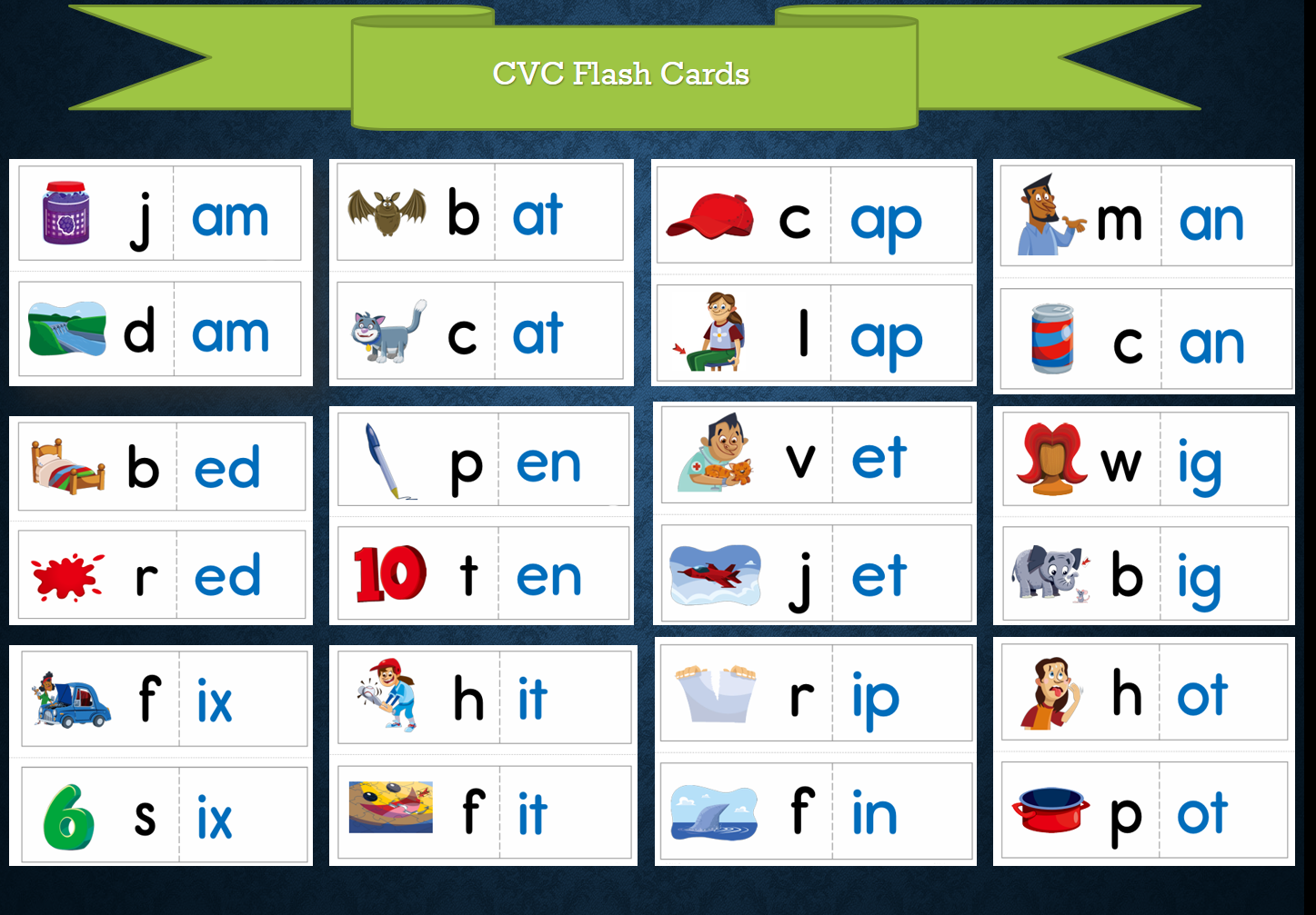 CVC Word Families Flashcards – 64 Beautiful, Kid-Friendly Phonics Cards ...
