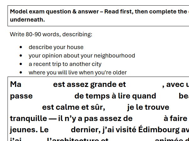 GCSE French 90-Word Answer Worksheet - My Neighbourhood | Teaching ...