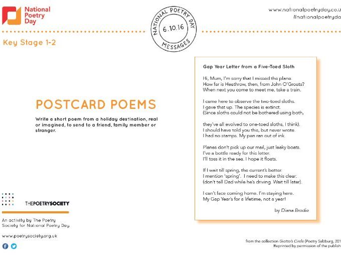 Postcard poems: National Poetry Day 2016 | Teaching Resources