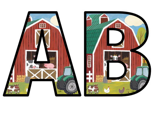 Farmyard Barn Animals Farmer Tractor Lettering Set Display Title ...