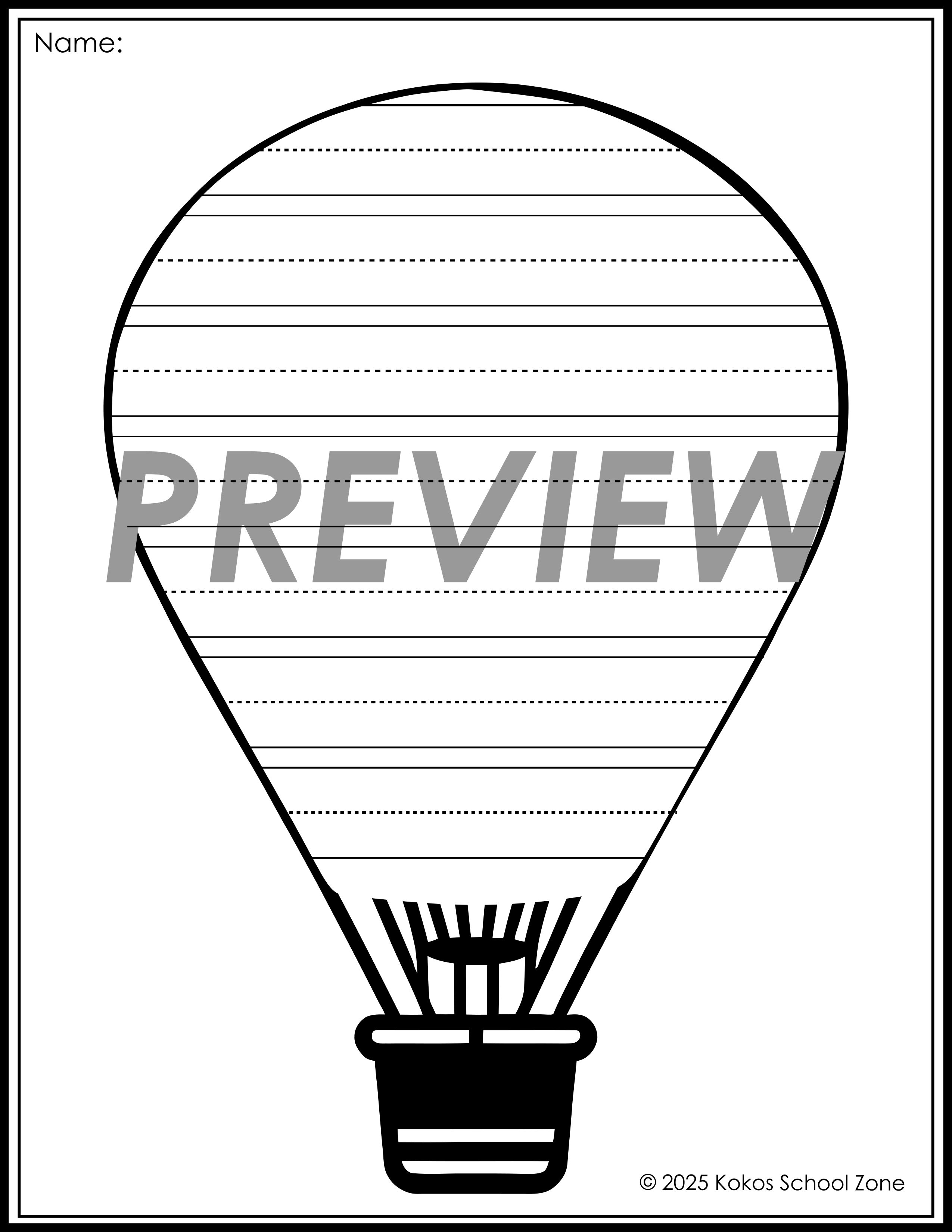 Hot Air Balloon Writing Paper Blank Lined and Dotted Handwriting Lines ...