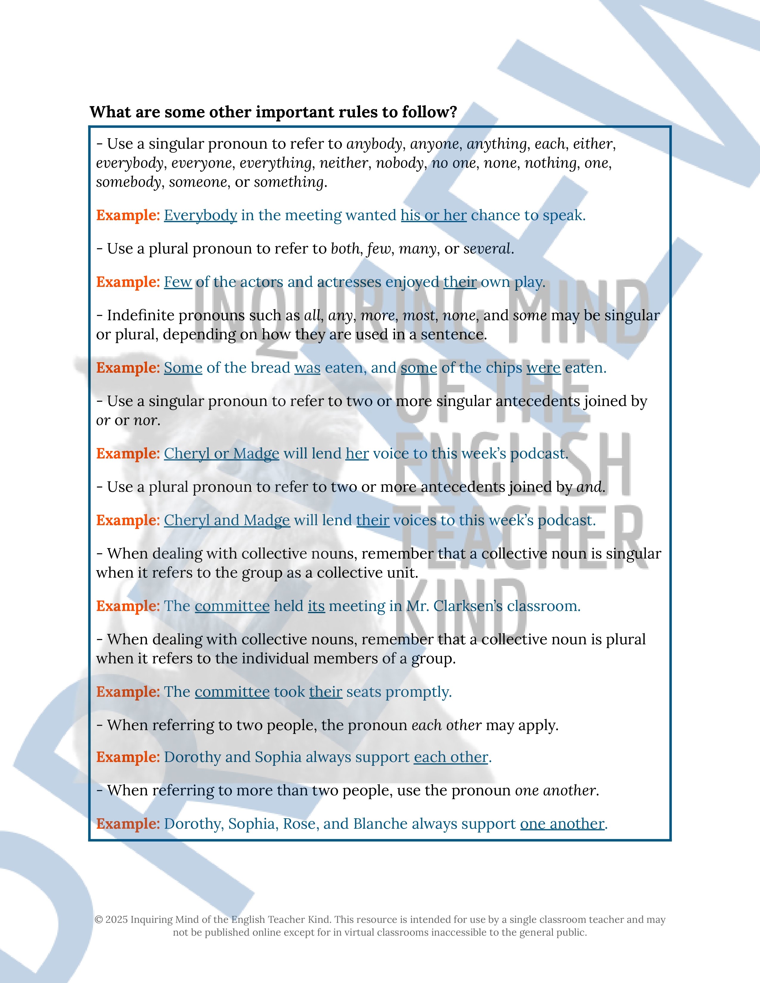 Grammar Practice Worksheet on Pronoun-Antecedent Agreement | Teaching ...