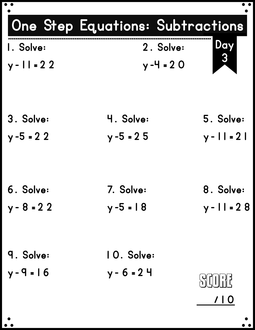 KS3 One-Step Equations Worksheets – Addition & Subtraction | 20-Day ...