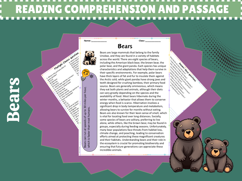 Engaging Bears: Reading Passage and Interactive Questions | Teaching ...