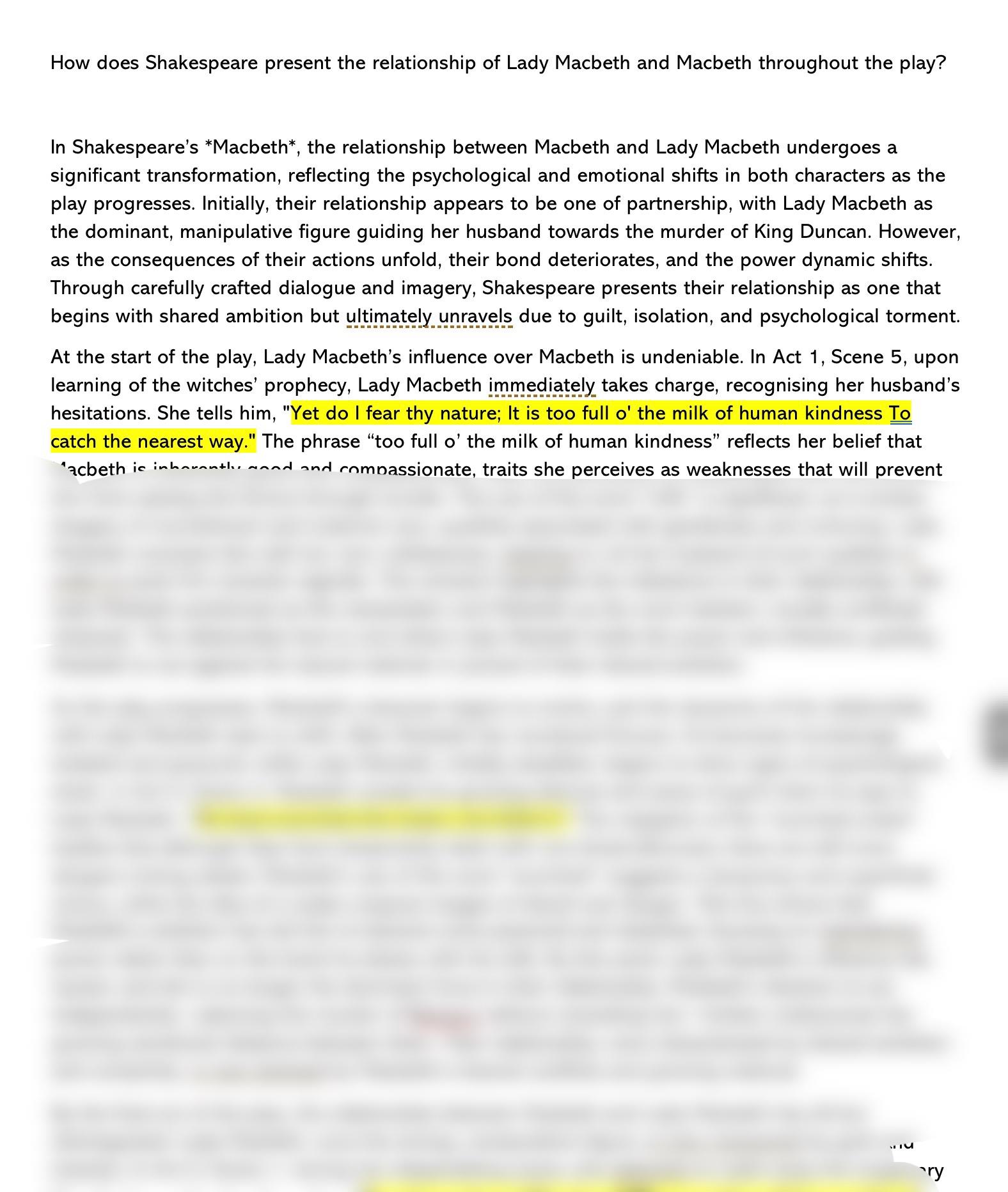 *GRADE 9 * HOW does Shakespeare present the relationship of Lady ...