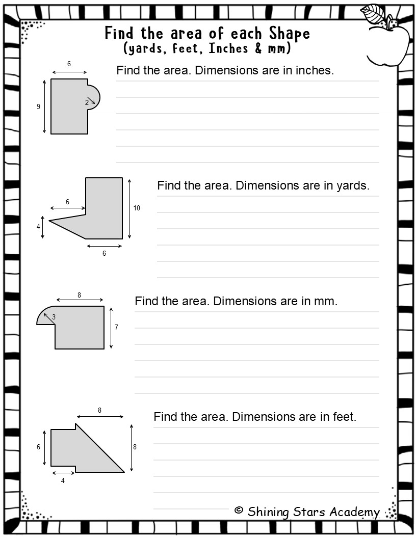 Find the Area of Each Shape (Yards, Feet, Inches & Millimeters ...